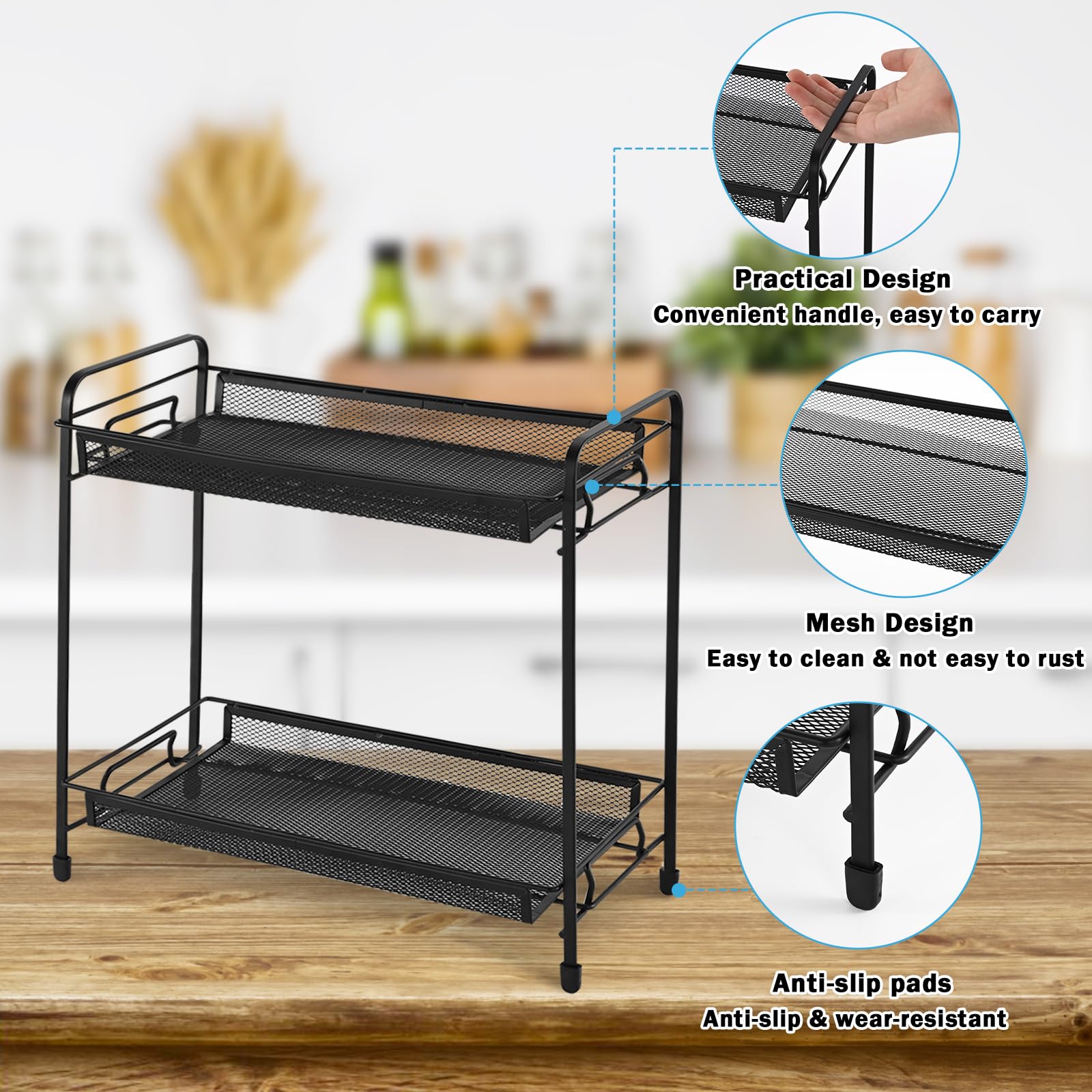 BTideas Bathroom Organizer Countertop, 2 Tier Countertop Organizer for Bathroom Counter, Countertop Bathroom Organizer, Spice Rack Organizer for Kitchen Vanity Organizer