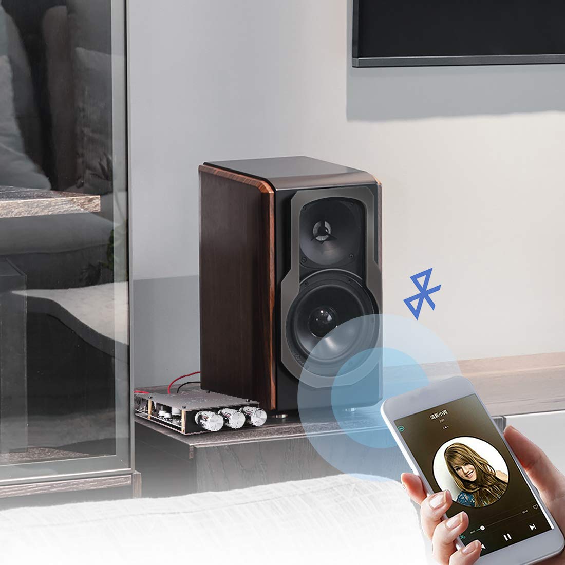 DAMGOO ZK-502T Bluetooth Amplifier Board with Treble and Bass Control, TPA3116D2 50W x 2, DC:9-24V, Bluetooth 5.0 AMP Board for Home Passive Speakers