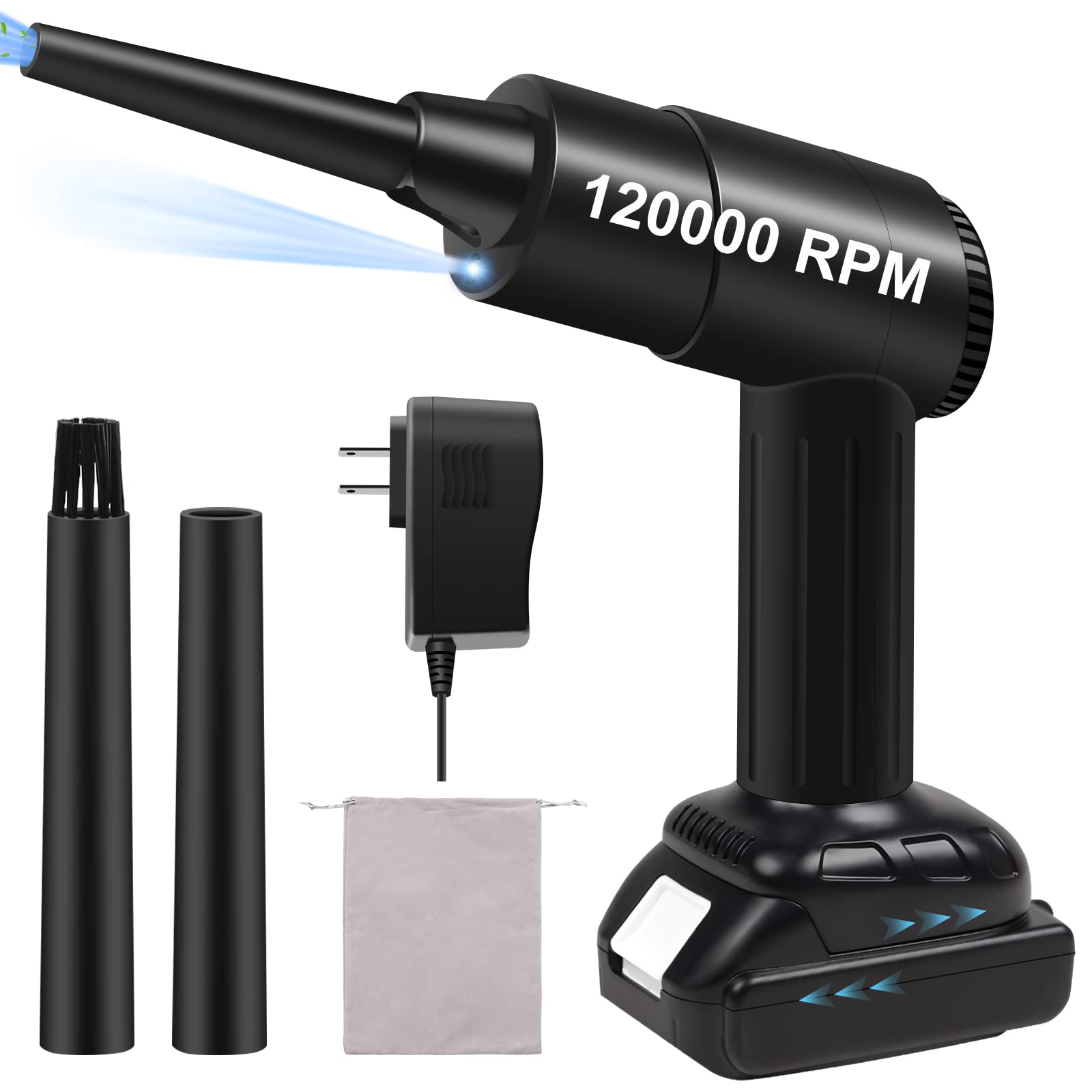 AUPUS(Upgraded) Cordless Air Duster, Strongest 120000 RPM Powerful Compressed Air Duster, 6000mAh 3 Speeds Electric Dust Blower, Rechargeable Air Duster Replaced Compressed Air Cans for Computers
