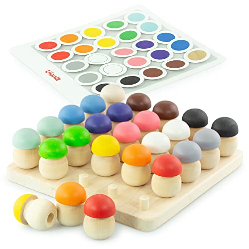 Ulanik Mushroom Glade Toddler Montessori Toys for 3 Year Old + Kids Wooden Mushrooms Game for Learning Color Sorting and Counting Preschool Education — 25 pcs