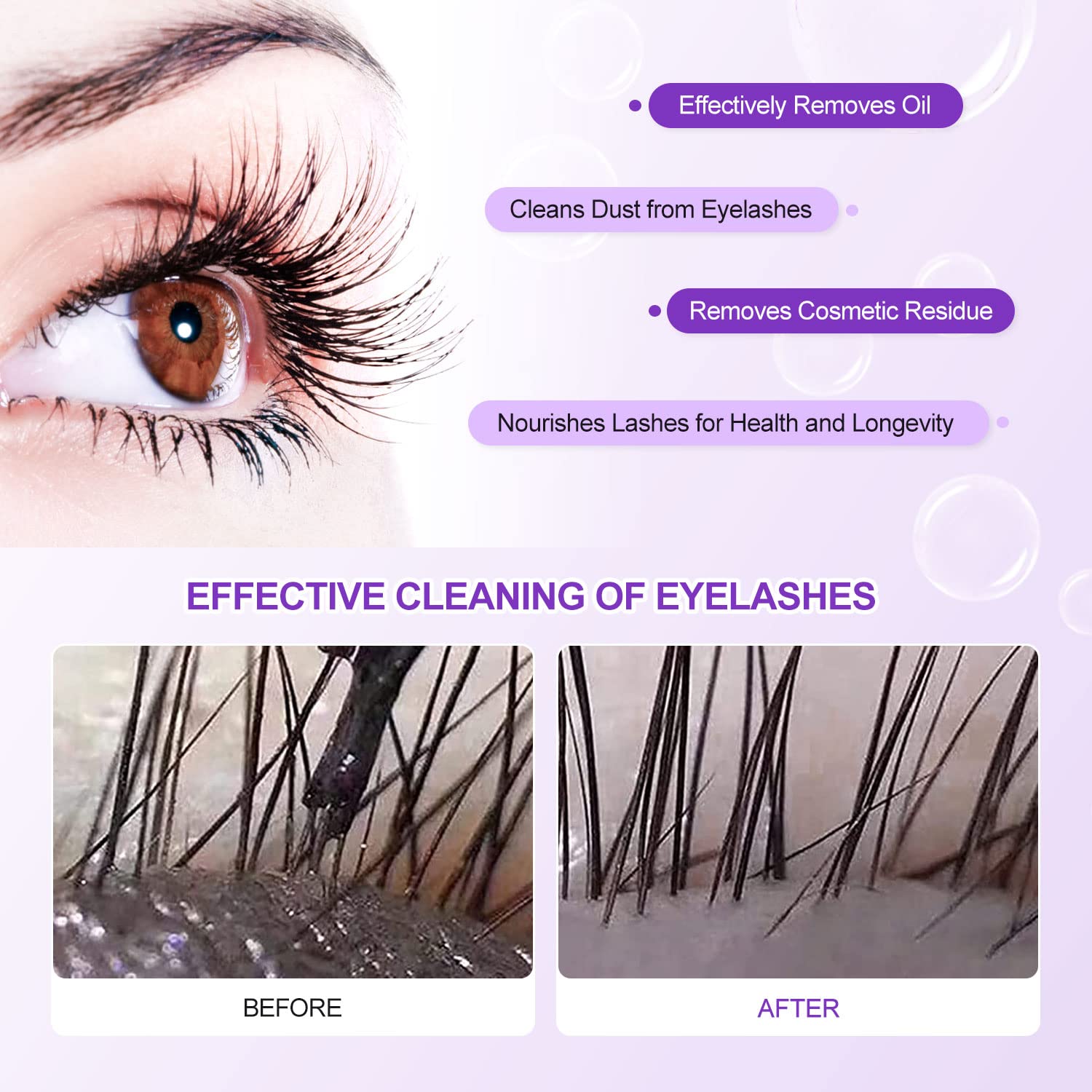AuReve Lash Shampoo Eyelash Extensions Cleanser Concentrate 80ml Eyelash Shampoo Foam Lash Cleaning Kit Care, Non-lrritating Prolong Lash Cleanser, Bottles Lash Shampoo for Lash Extension (Lavender)