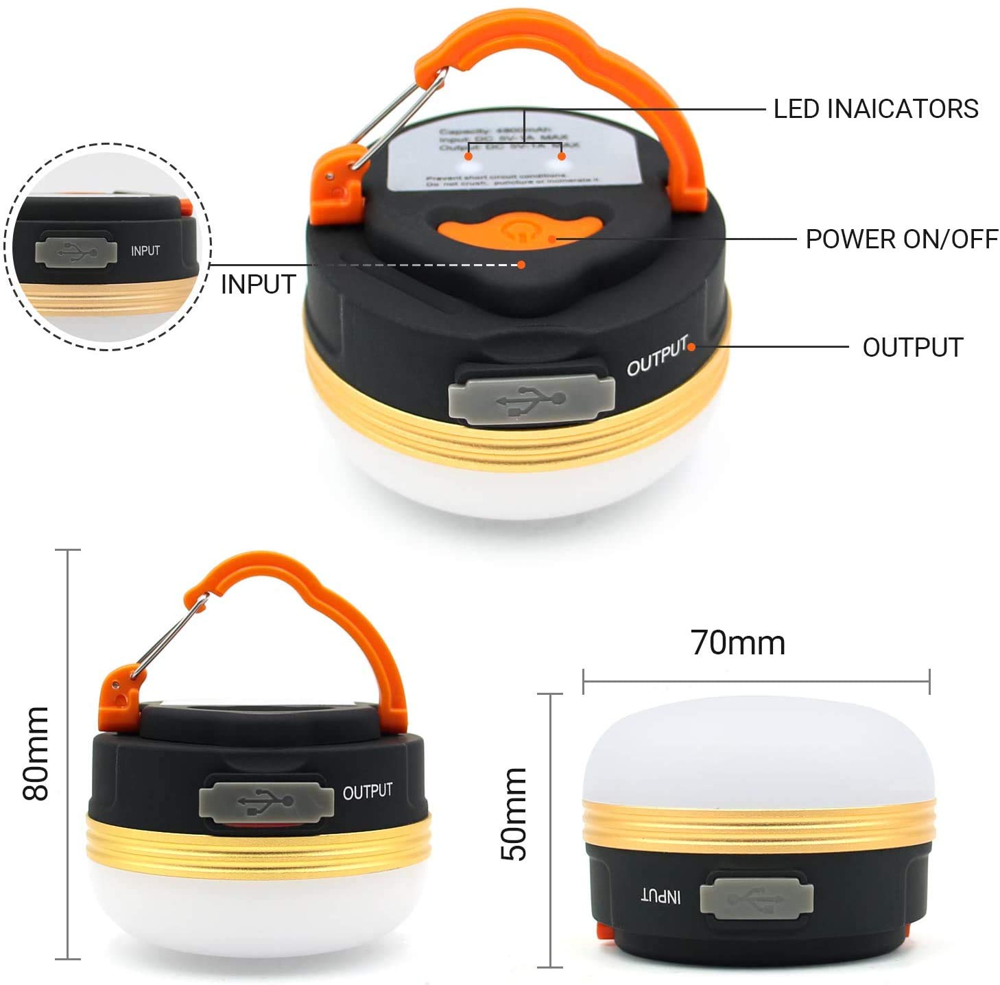 Censinda LED Camping Lantern, Rechargeable Portable Tent Light, 300LM,3 Light Modes,1800mAh Power Bank, Magnet Base,Electric Lantern Flashlight for Camping/Hiking/Fishing/Hurricane/Emergency(2 Packs)