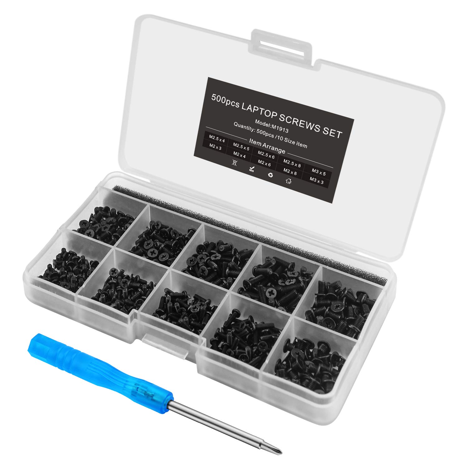 Mcsher 500pcs Laptop Notebook Screws Set for IBM HP Dell Lenovo Samsung Sony Toshiba Acer Gateway Screw Assortment Kit – with Screwdriver
