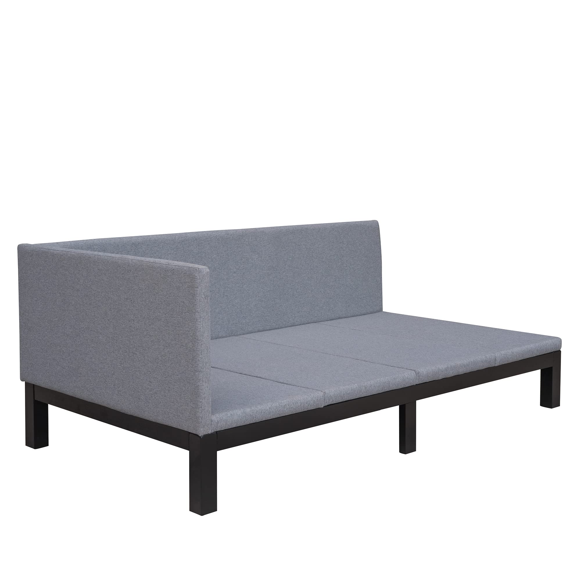 P PURLOVE Upholstered Twin Size Daybed Frame with Backrest and Armrest,L Shaped Wood Sofa Bed Corner DayBed Frame Twin for Kids,for Bedroom Living Guest Room(Twin Size,Gray Bed Frame)