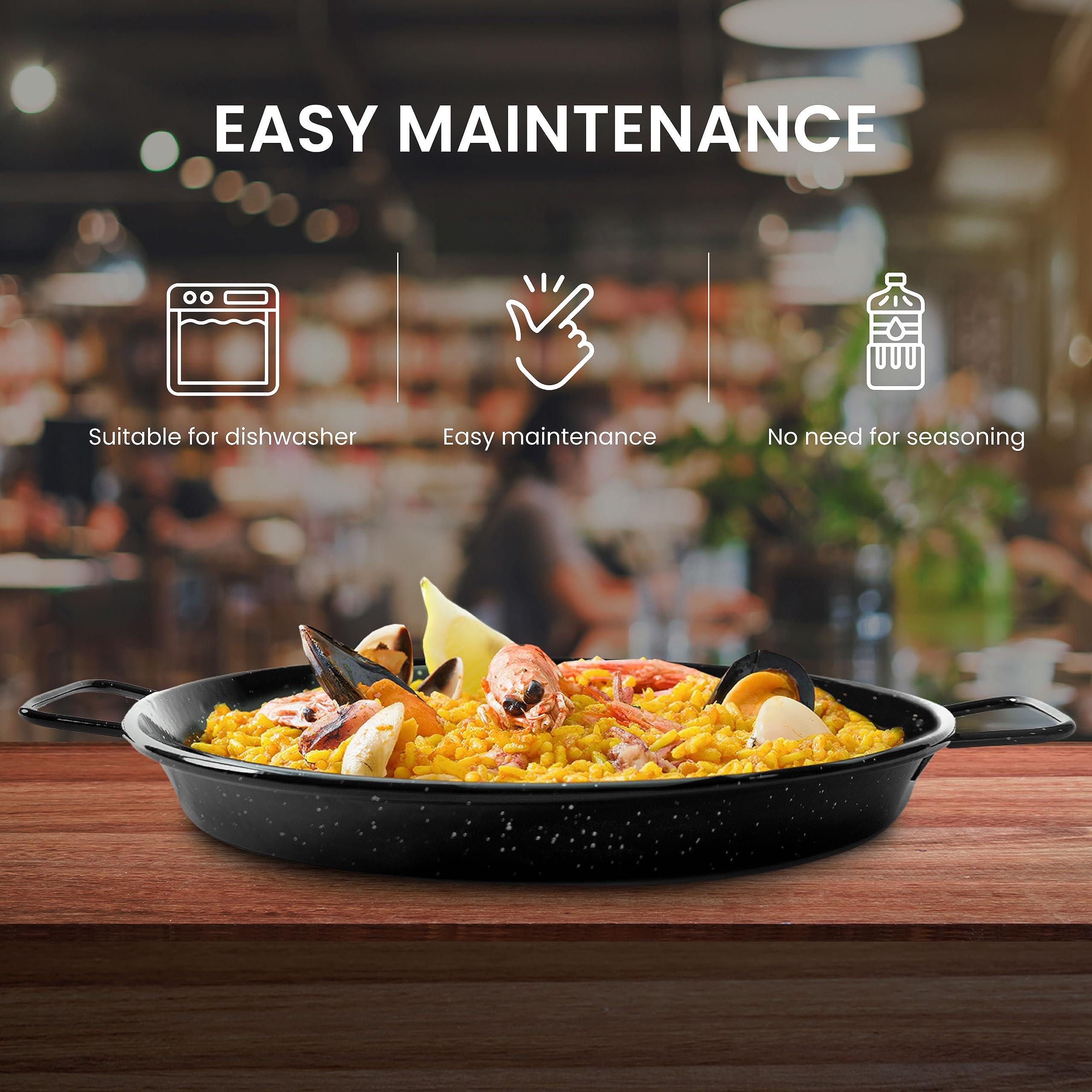 Machika Enameled Steel Nonstick Paella Pan, 17 in, Induction Compatible, 5 Servings, Ideal for Restaurants, Catering, Events