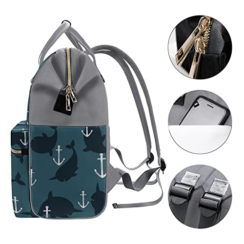 Anchor and Whales Waterproof Mommy Bag Diaper Bag Backpack Multifunction Large Capacity Travel Bag