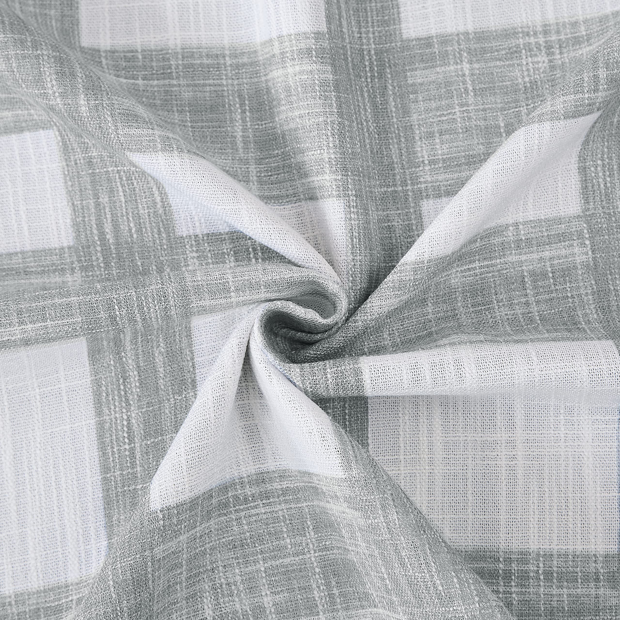 Central Park White Grey Plaid Blackout Window Curtain Linen Buffalo Check Geometric Panel 84" Long for Bedroom Living Room Grommets Top Rustic Farmhouse Room Darkening Thermal Insulated Drape, 1 Pc