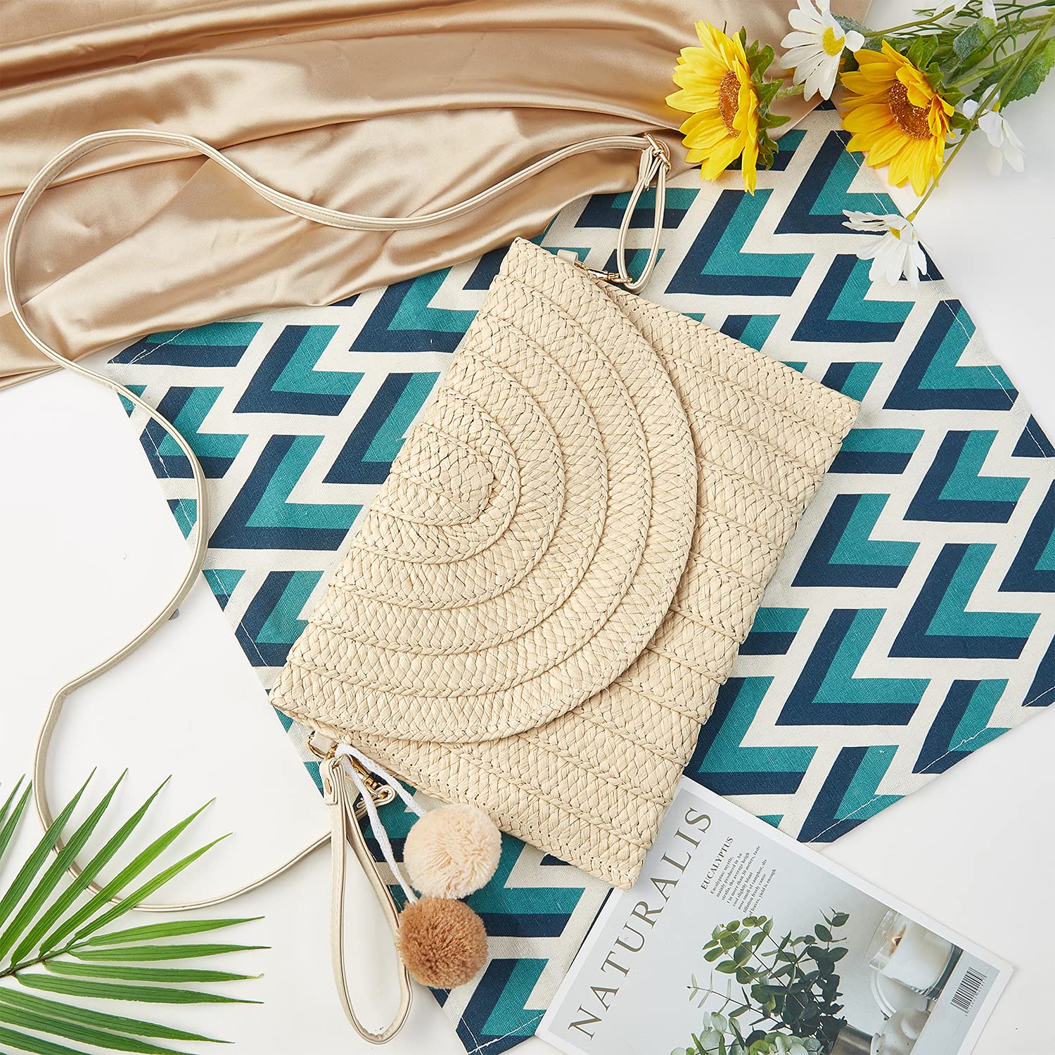 FARVALUE Women's Straw Shoulder Crossbody Bag Summer Woven Purse Beach Straw Envelope Clutch Wallet for Women