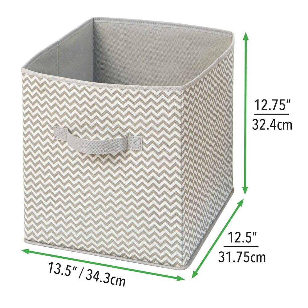 mDesign Soft Fabric Nursery/Playroom Closet Storage Organizer Bin Box with Front Handle for Cube Furniture Shelving Units - Holds Toys, Clothes, Diapers, Bibs - Spira Collection, 4 Pack, Taupe/Natural