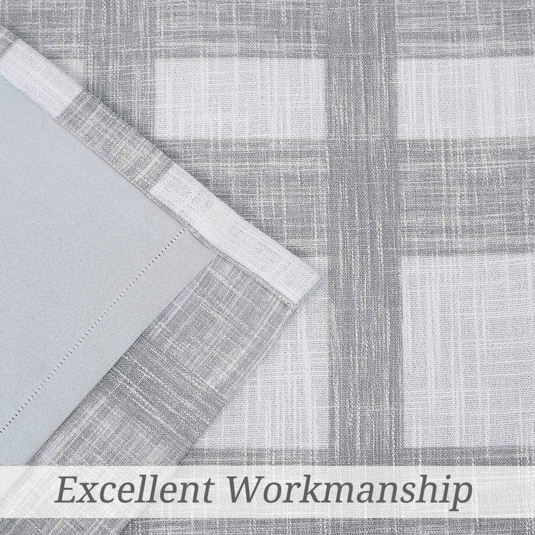 Central Park White Grey Plaid Blackout Window Curtain Linen Buffalo Check Geometric Panel 84" Long for Bedroom Living Room Grommets Top Rustic Farmhouse Room Darkening Thermal Insulated Drape, 1 Pc