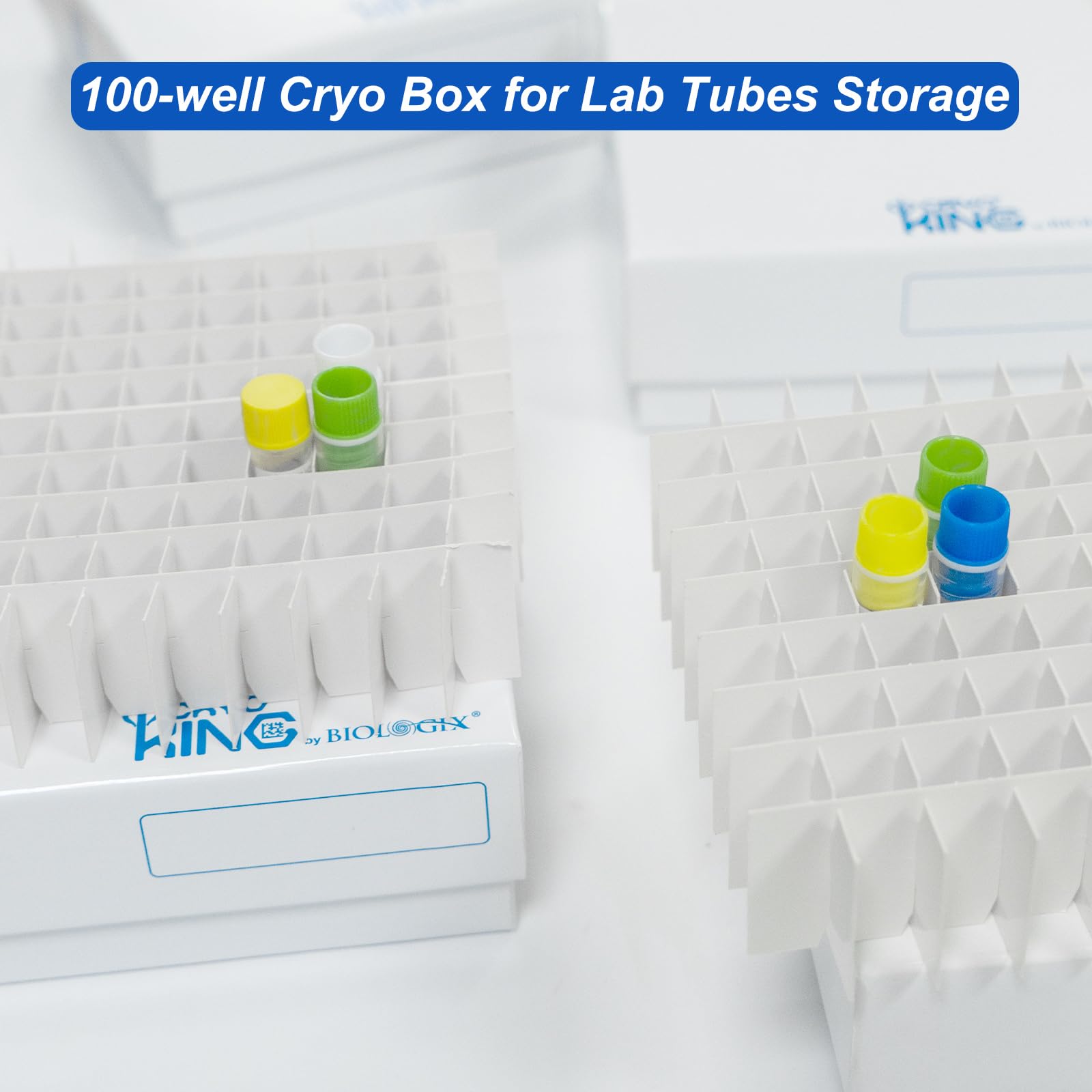 CryoKing 2 Inch Height 100-well Lab Freezer Boxes Superior Cardboard Vial Storage Boxes, White, Case of 100