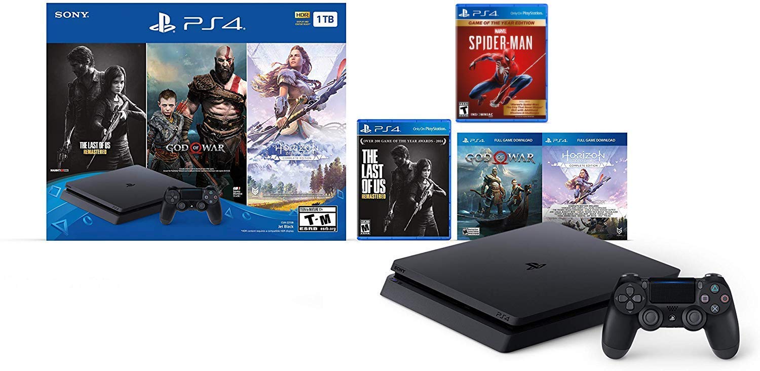 Holiday Ultimate Bundle Playstation 4 1TB Slim- Jet Black (Renewed)