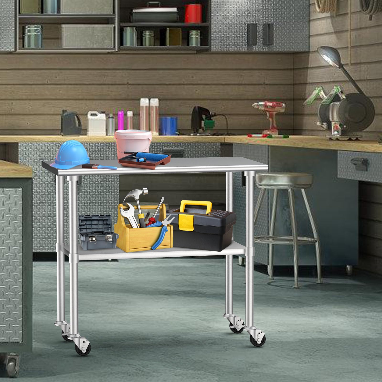 BELANITAS Stainless Steel Table 48 x 24 Inches Stainless Steel Work Table with Wheels NSF Kitchen Prep Table for Commercial Kitchen Garage, Workshop, Restaurant, Laundry