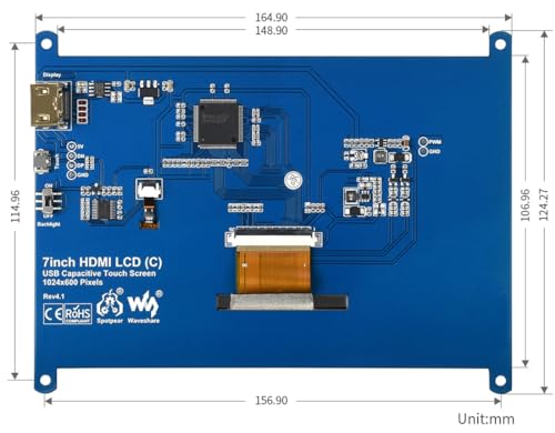 waveshare 7inch HDMI LCD (C) Capacitive Touch Screen Display Supports Various Systems for All Ver. Raspberry pi 3 Model B/3 B+ 2B/B+/B/A BeagleBone Black Banana Pi/Pro Video Photo Kit