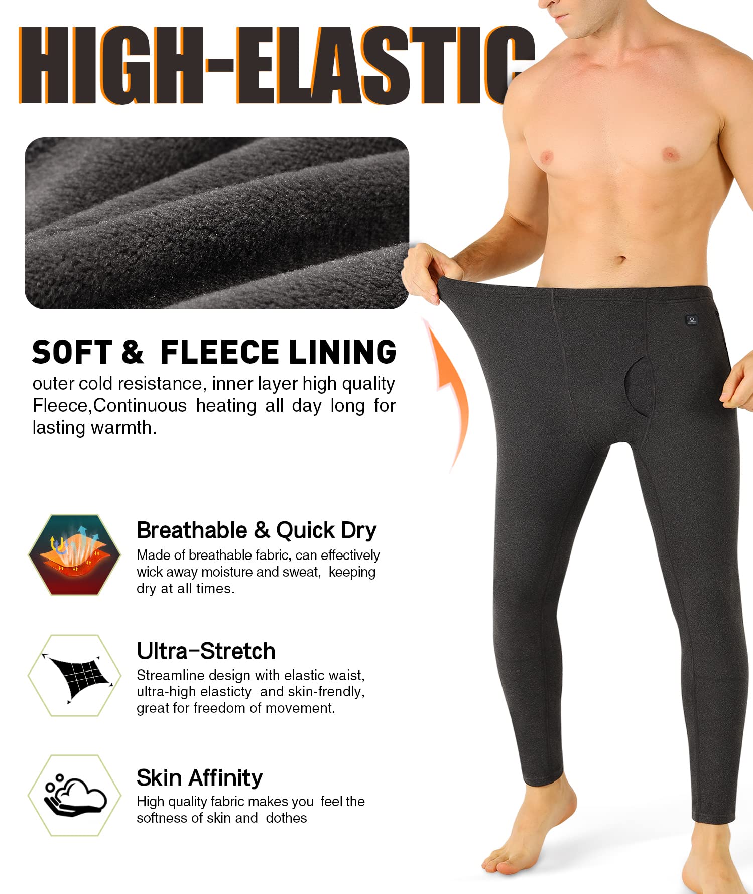 AnPond Electric Heated Pants for Mens with10000mAh Battery Pack;Winter Men's Thermal Plus Heated Underwear;3-Level Adjustment(L)