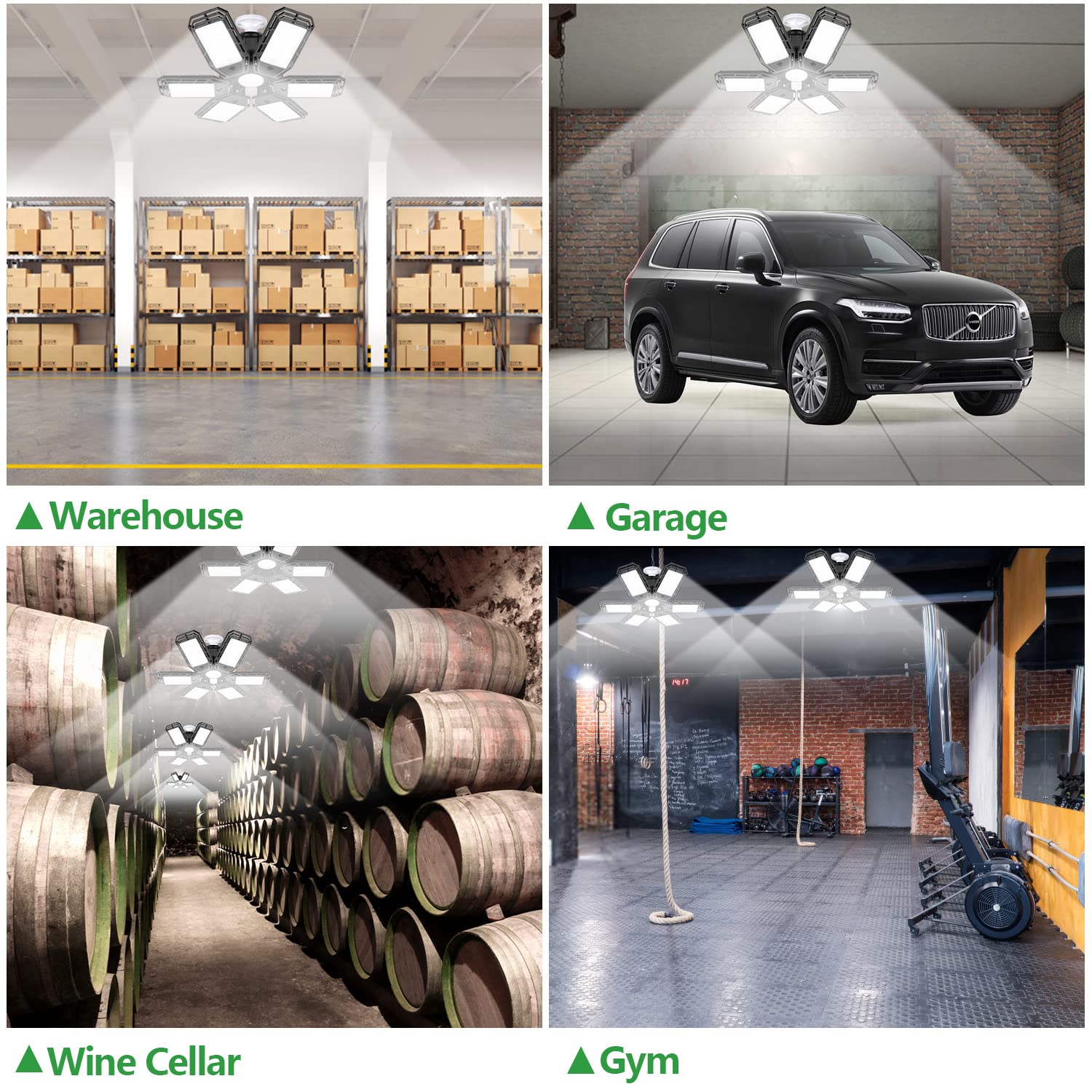 AILUKI LED Garage Light 2 Pack 160W E26 1600LM Deformable Led Garage Ceiling Lights 6500K Daylight White with 6 Adjustable Panels for Garage, Barn, Workshop,Warehouse