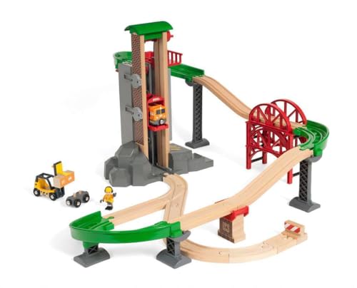 BRIO World 33887 Lift & Load Warehouse Set | 32 Piece Kids Train Toy Set with Wooden Tracks and Accessories | Interactive Design | FSC Certified Wood | for Ages 3 and Up