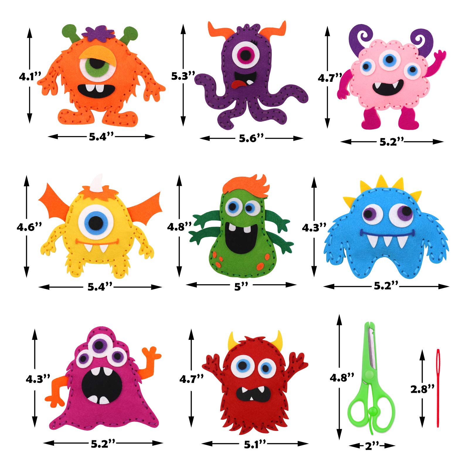 CiyvoLyeen Little Monsters Sewing Craft Kit for Children Adopt A Monster Felt Plush DIY Sewing Art Kids Educational Toys Monster Bash Craft Gift for Beginners Set of 8