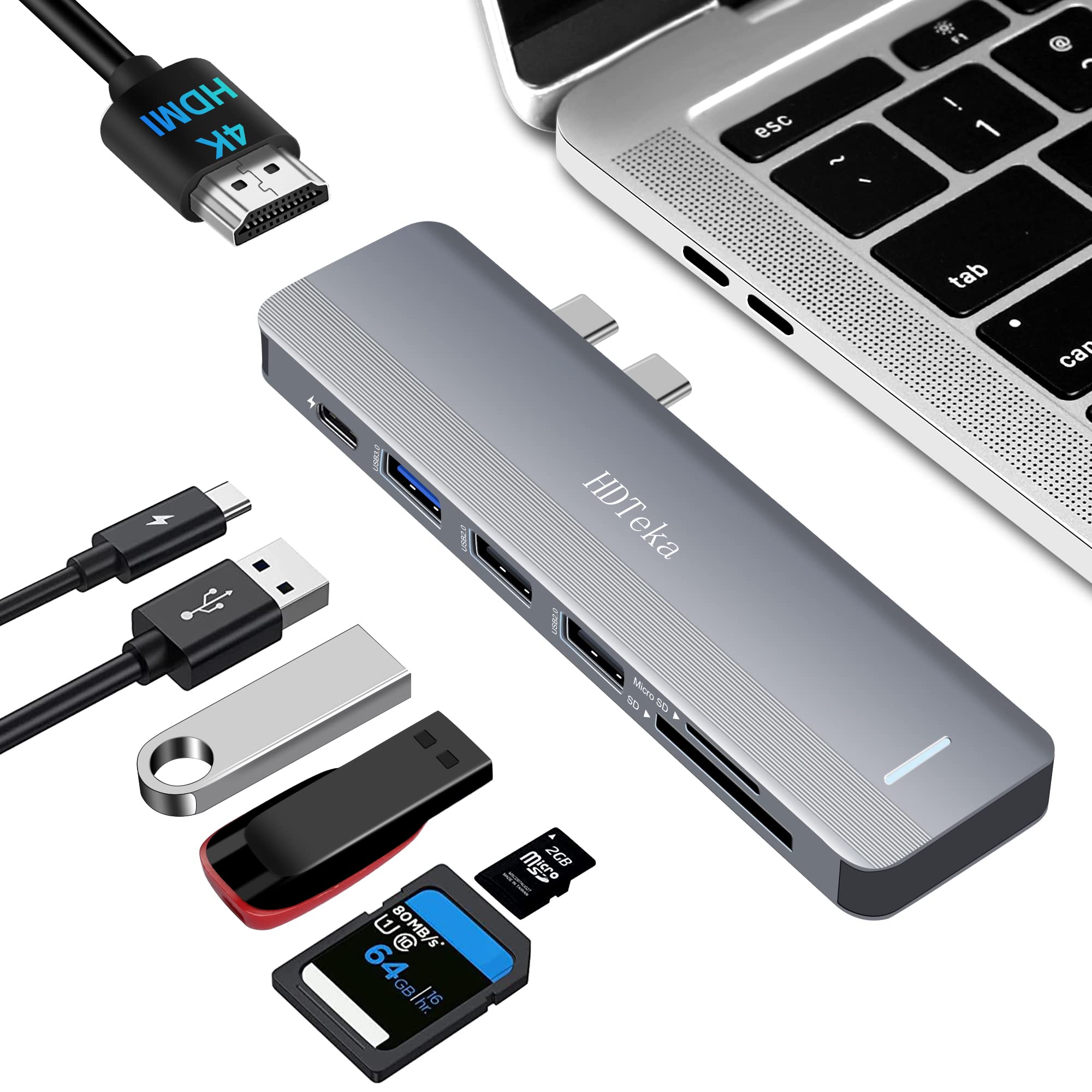 avedio links USB C Hub, 7-in-2 USB C Adapter with Multi- Function USB C Thunderbolt 3 Port,100W PD, 1*USB 3.0,2*USB 2.0,4K 60Hz HDMI Port, SD/Micro SD Reader, use for MacBook Pro/Air