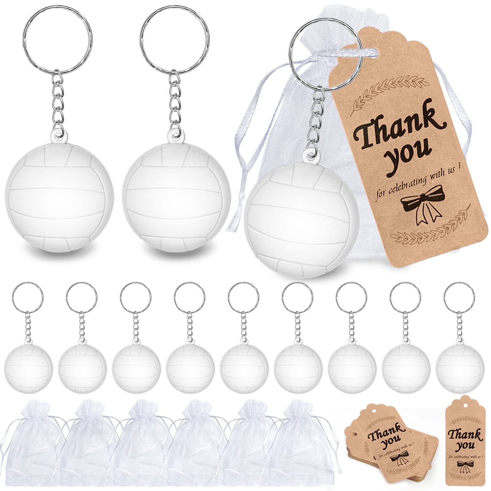 CiciBear 36 Pack Sports Party Return Favors with 12 Volleyball Keychains, 12 Thank You Tags and 12 Gift Bags for Volleyball Themed Party, Baby Shower, Kids Birthday, School Carnival Rewards