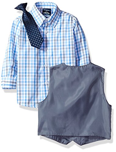 Nautica baby boys 4-piece Vest Set With Dress Shirt, Vest, Pants, and Tie Suit, Light Grey/Blue Check, 18 Months US