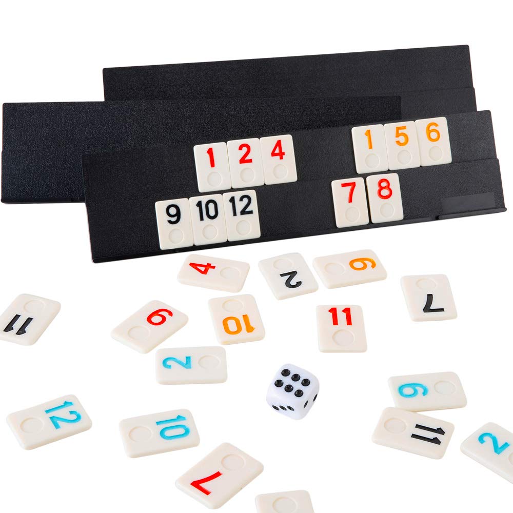 Homwom 106 Tiles Rummy Game - Travel Games Rummy Board Game Rummy Set with Aluminum Case & 4 Anti-Skid Durable Trays