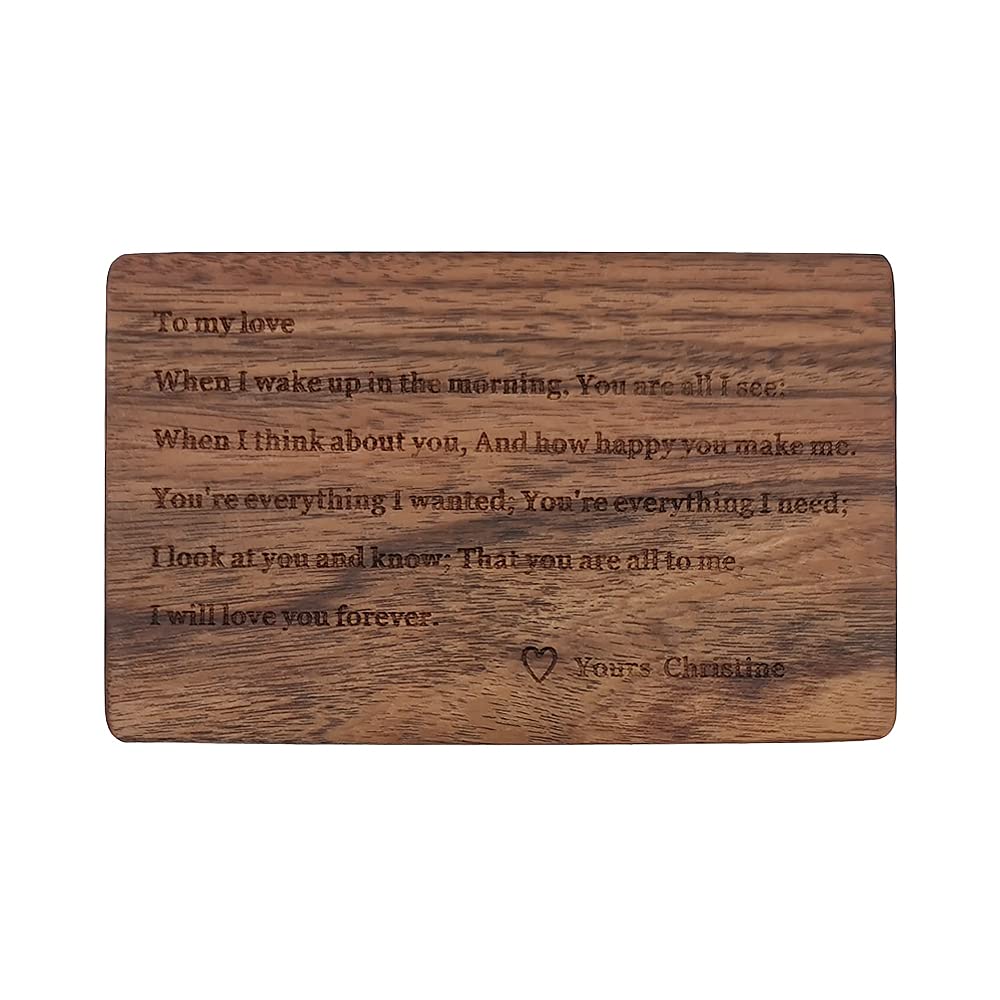 MOJIA Personalized Engraved Wood Wallet Insert Card for Men Women, Custom Wallet Cards for Husband from Wife, Mini Love Note, Boyfriend Deployment Gift (Red wood)