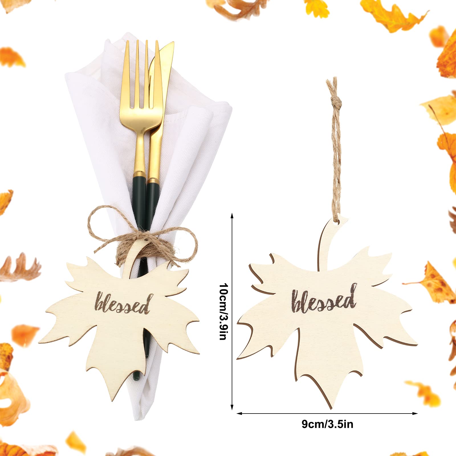 Bucherry 12 Pieces Fall Thanksgiving Place Cutout Thankful Grateful Blessed Place Cards Thankful Rustic Wooden Sign Hanging Ornament Table Setting Decorations