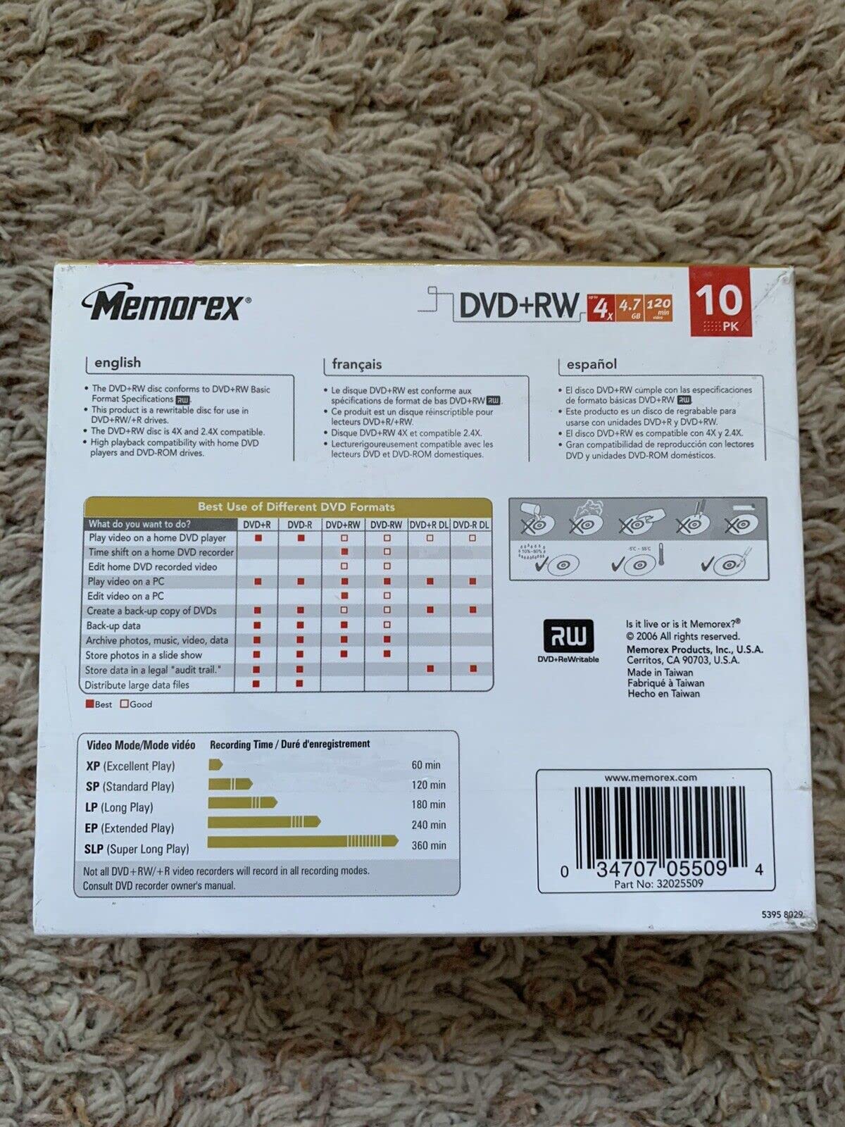 Memorex Dvd+rw Rewritable Disks 120 Min Of Video 4.7 Gb Boxed 10/Pack