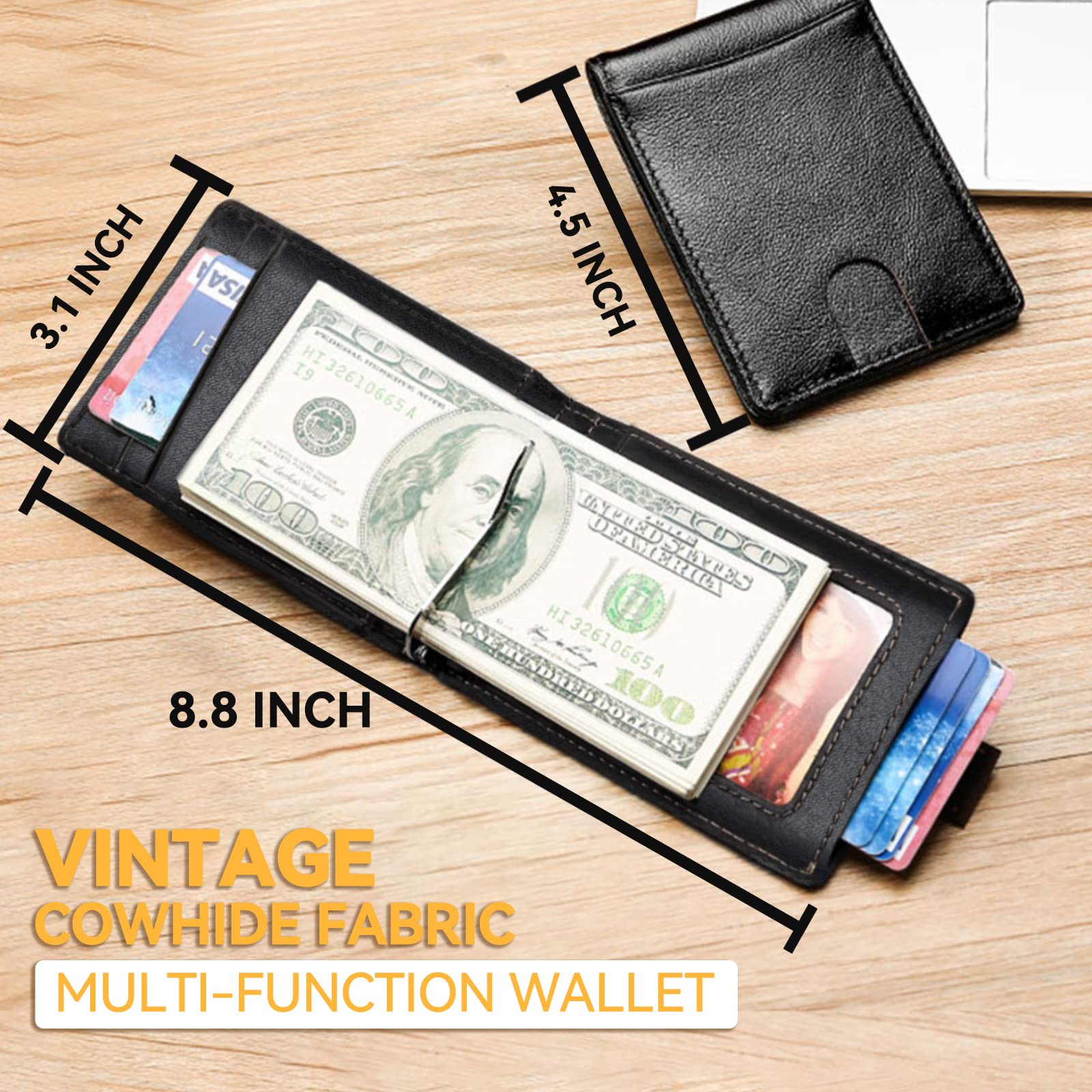 Andiit Genuine Leather Front Pocket Wallets for Men RFID Blocking Slim Bifold Thin Credit Card Holder Case Minmalist with Money Clip (1-Coffee)