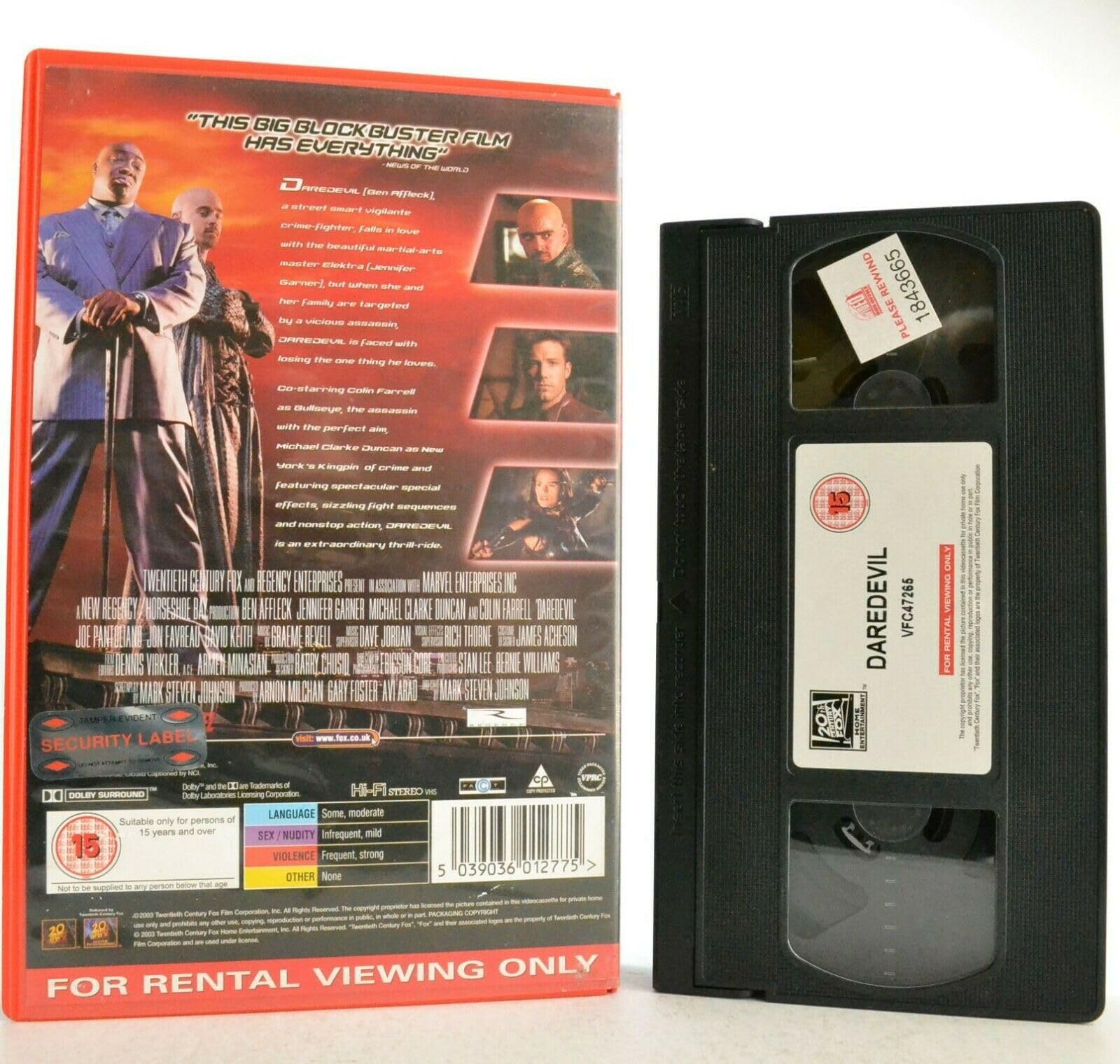 Daredevil: B.Affleck/J.Garner - Action (2003) - Large Box - Ex-Rental - Pal VHS