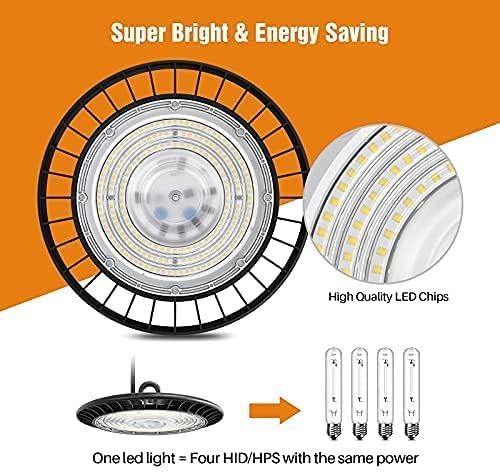 CT CAPETRONIX High Bay LED Shop Lights 2 Pcs 100W 5000K 110V 250W HID/HPS Equivalent 13,000LM, 5' Cable with 110V Plug, Hanging Hook, 120°, LED High Bay Light for Gym Garage Shop Warehouse (2Pack
