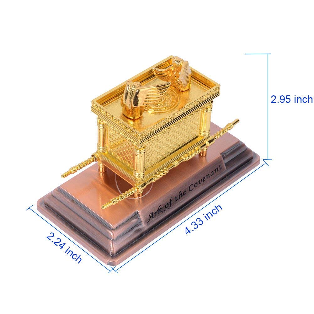BRTAGG The Ark of The Covenant Replica Gold Plated Statue with Contents, Aaron‘s Rod/Manna/Ten Mandments Stone (Small)