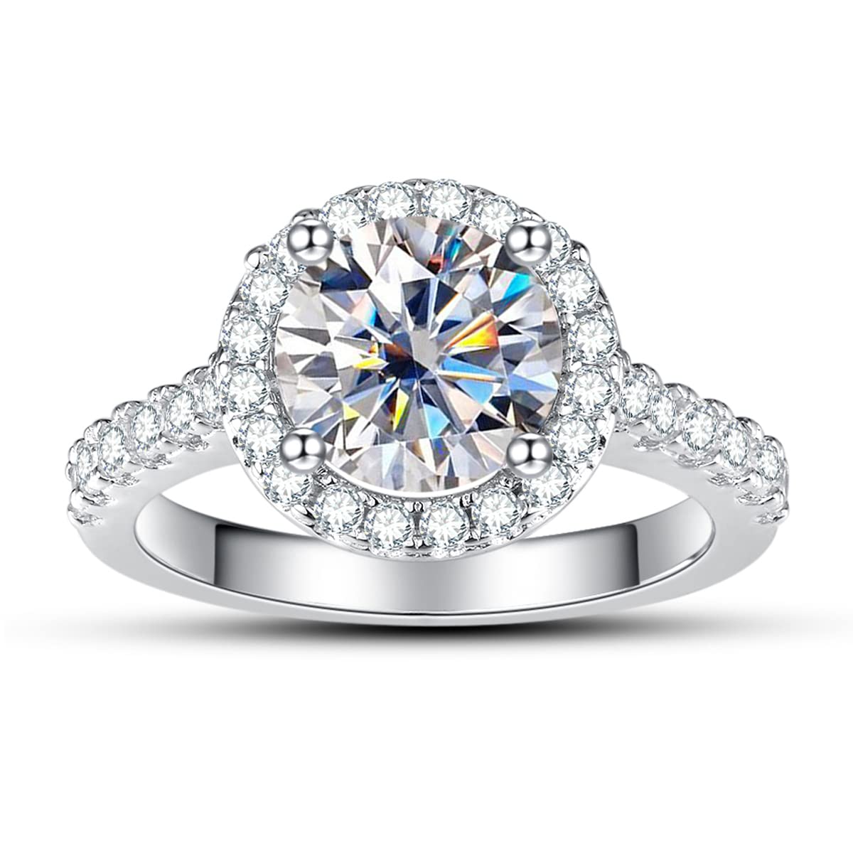AnuClub 2ct Moissanite Halo Engagement Ring,D Color Lab Created Diamond Sterling Silver Promise Ring for Women (6)