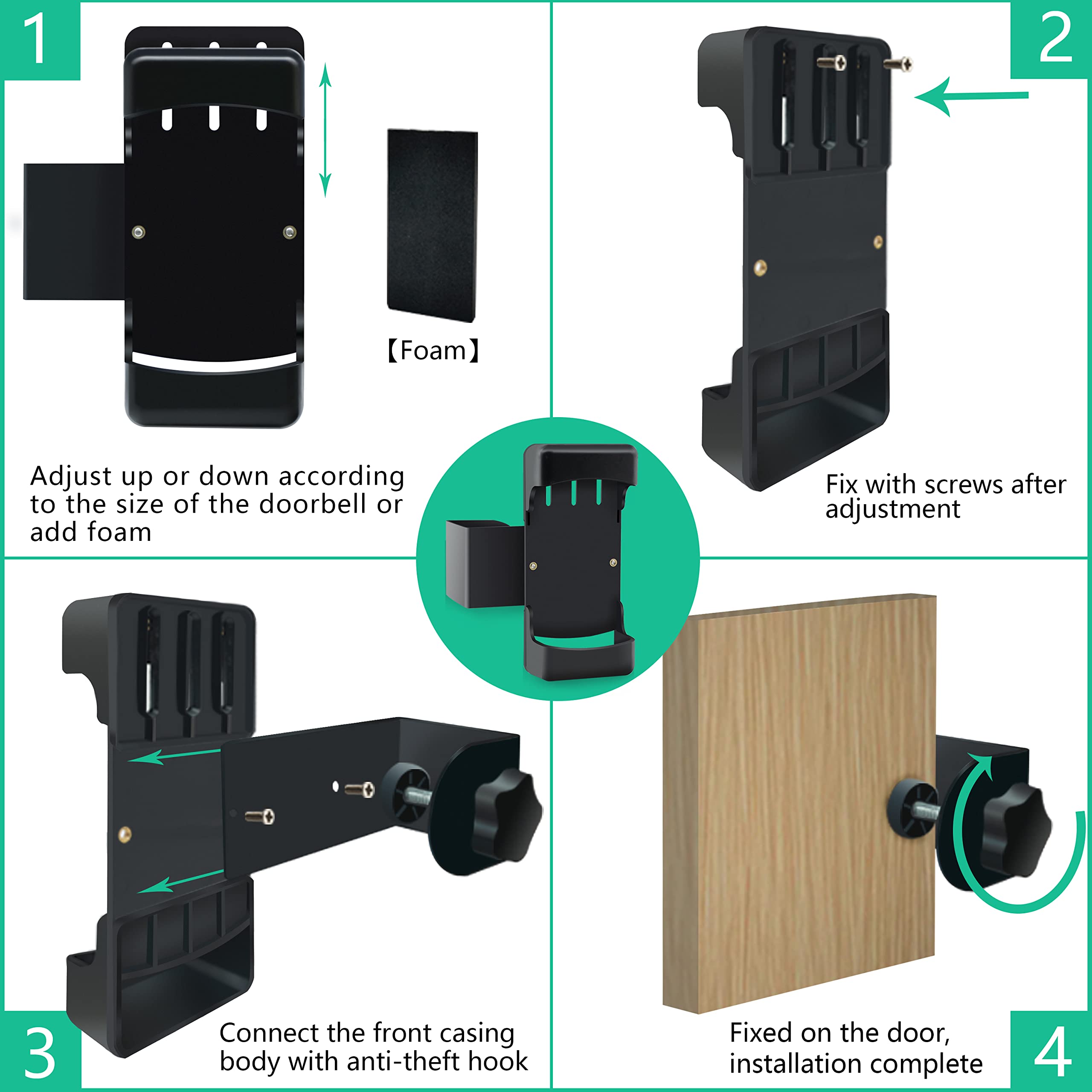 Video Doorbell Holder for Apartment Door, No-Drill, Anti-Theft, Camera Holder Mount for Home Rentals Office