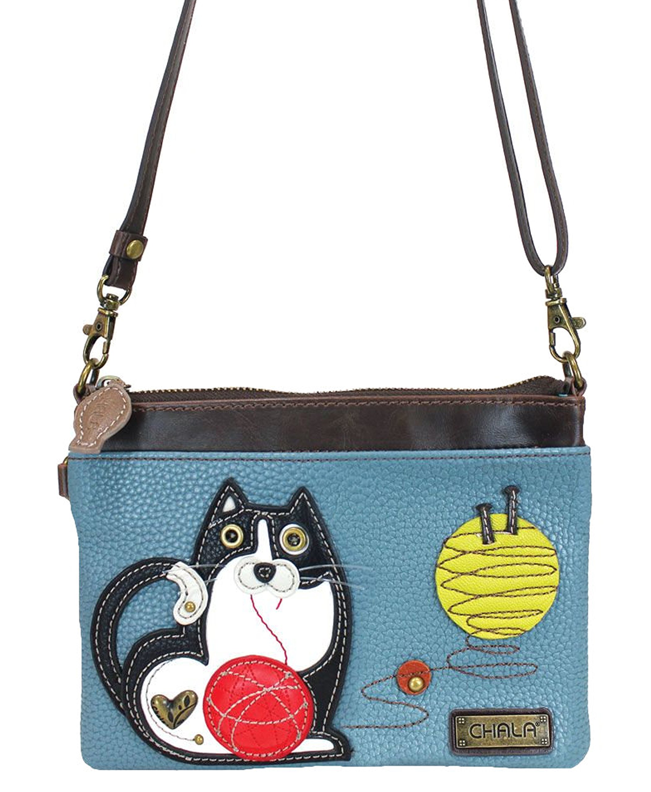 Chala Fat Cat Mini Crossbody Handbag - Convertible Strap, Cat Lovers Gifts (Blue)