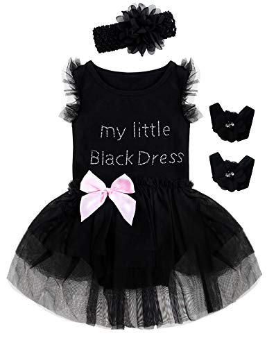 Newborn Bodysuit Baby Girls My Little Black Dress Ruffle Sleeveless Tulle Skirt (0-3 Months)