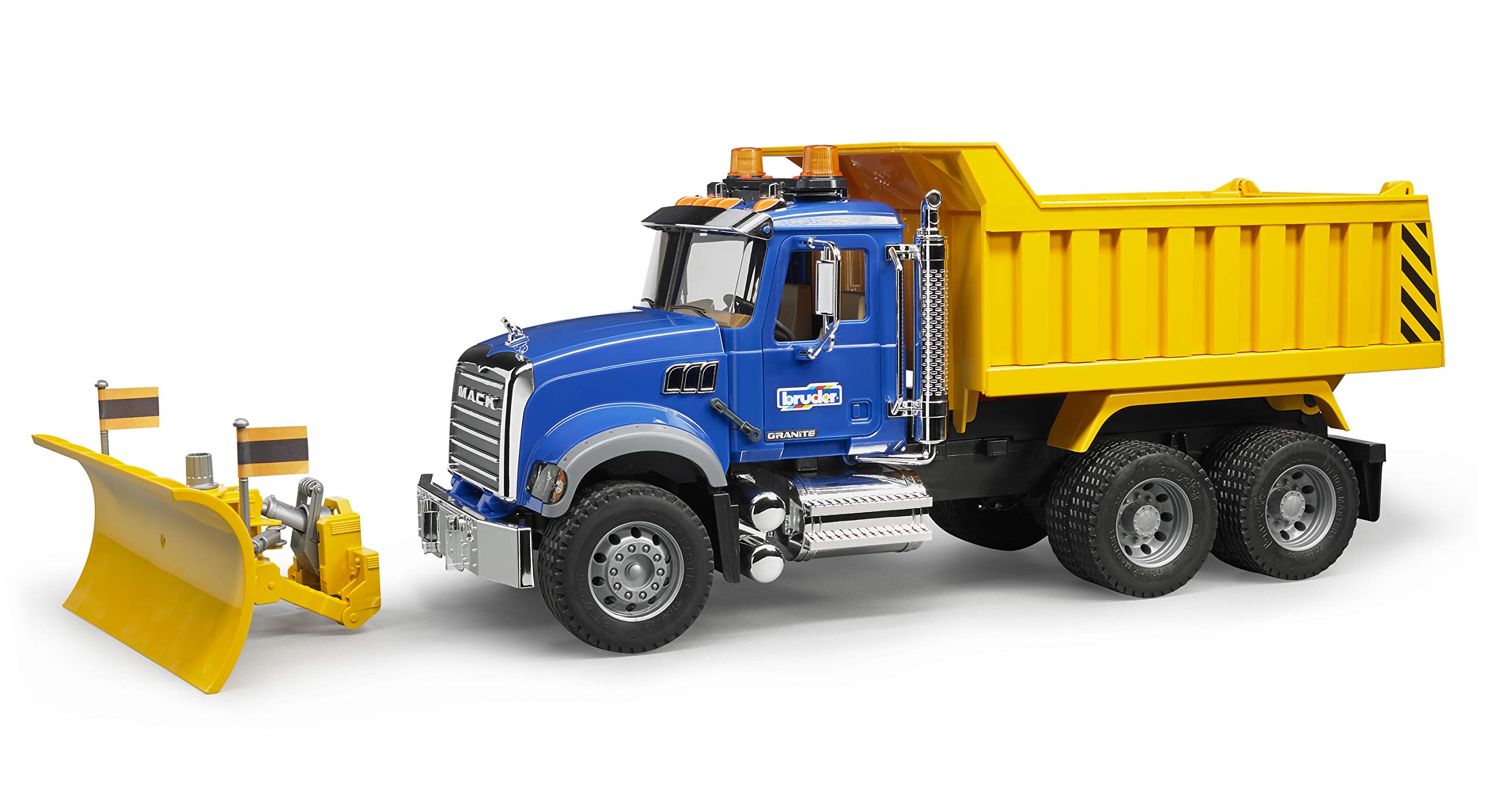 Bruder 02825 Mack Granite Dump Truck with Snow Plow Blade for Construction and Farm Pretend Play with Light & Sound Module