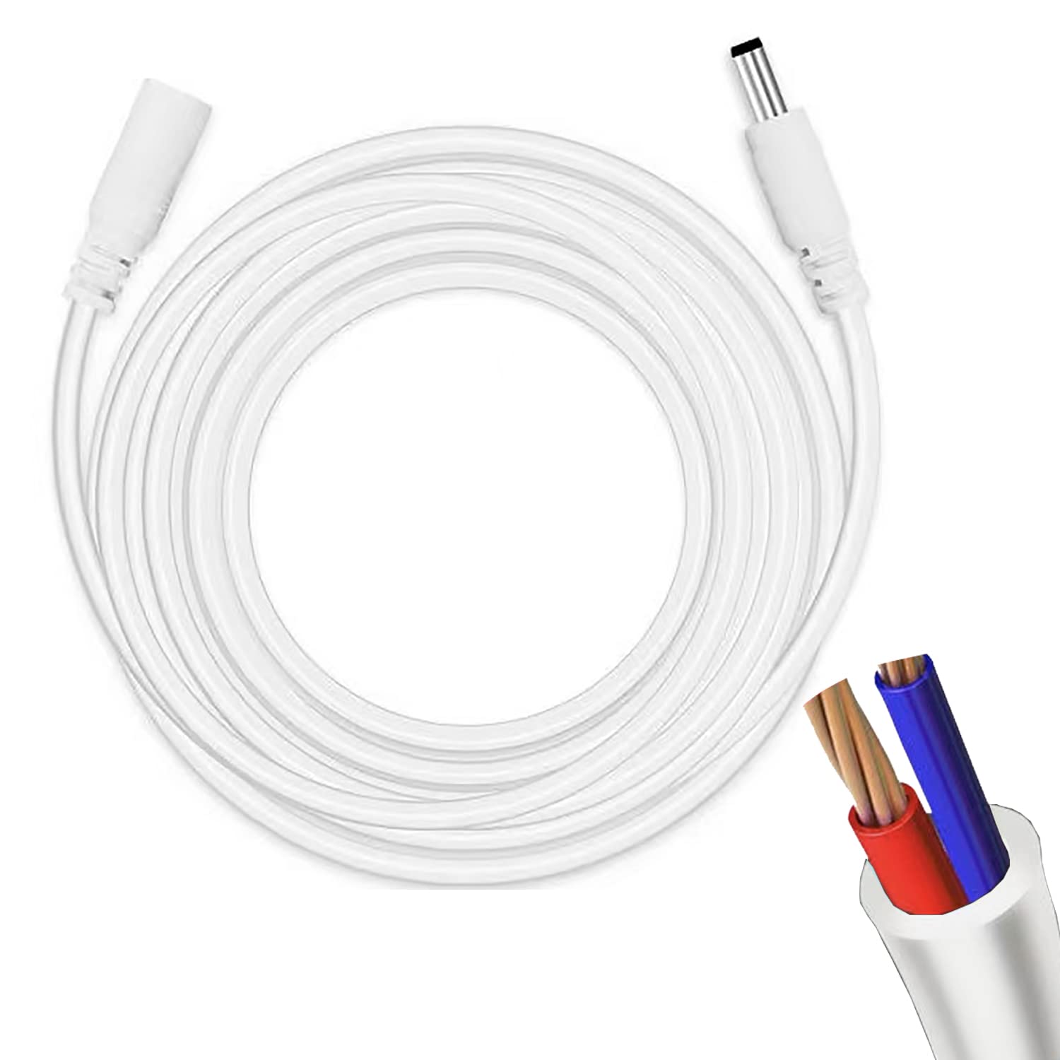 AWG 18 dc Power Extension Cable 10ft (3M) 5.5mmx2.5mm 5V 12V 24V Power Supply Adapter CCTV Security Wireless IP Camera Dvr Standalone LED Strip,Car Male to Female Plug Cable White 3M