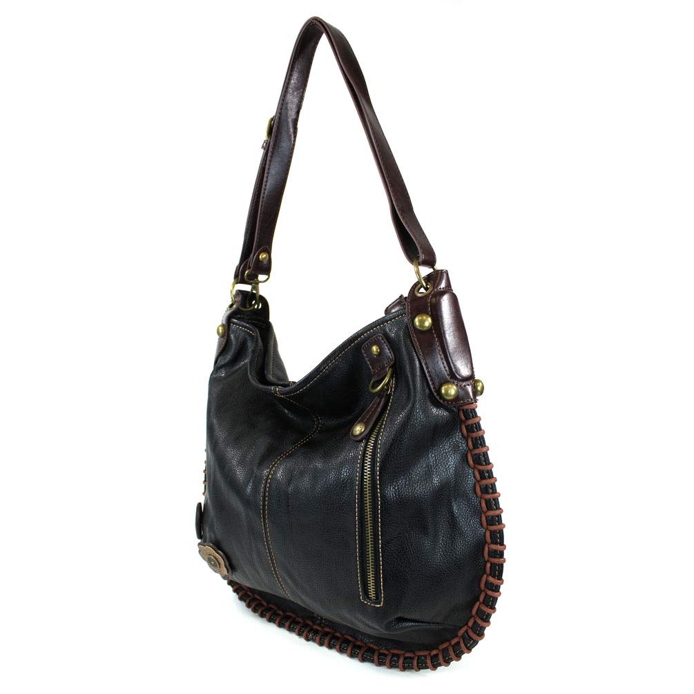Chala Handbag Charming Hobo Large Tote Bag LAZZY CAT Black Vegan Leather Convertible