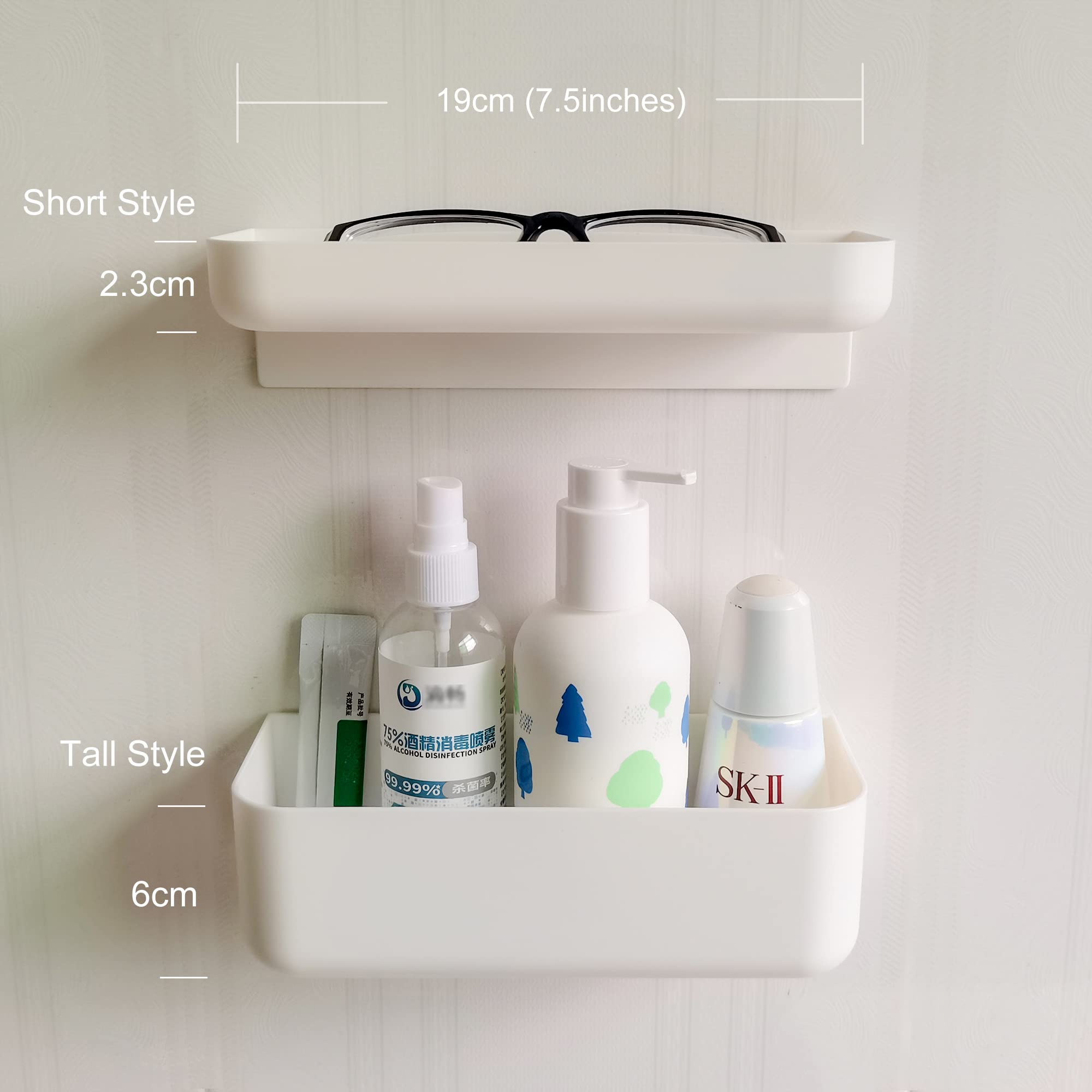 ePizdiz Adhesive Plastic Floating Shelf Stick on Wall Mounted Shower Caddy Shower Organizer for Bathroom Kitchen Bedside Extra Storage Needed (2pcs Tall)