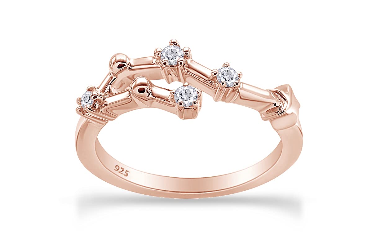AFFY 1/10 Carat Natural Round Diamond Celestial Star Horoscope Astrology Gemini Zodiac Sign Ring In 14k Rose Gold Over Sterling Silver (0.1 Cttw, H-I Color, I1-I2 Clarity) Ring Size - 7.5