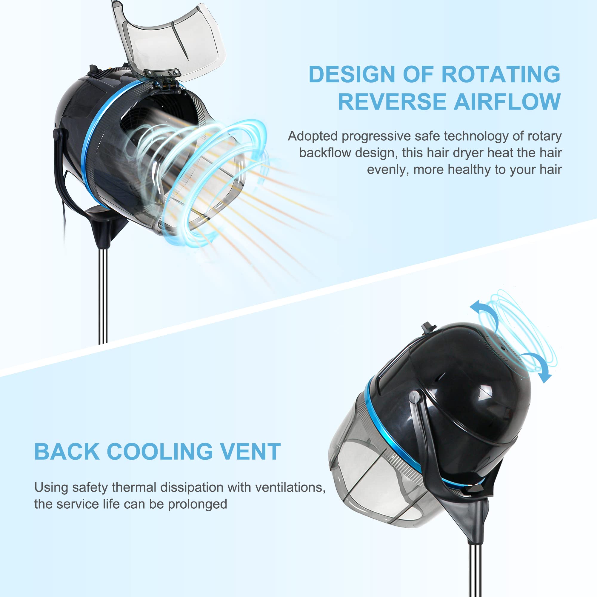 Nova Microdermabrasion Professional Hooded Floor Hair Dryer Adjustable Bonnet Hair Dryer Stand Up with Timer and Rolling Wheels for Beauty Spa Home Salon Equipment