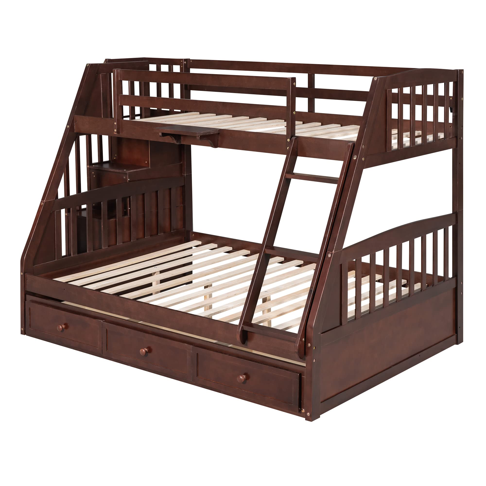 Bellemave Twin Over Full Bunk Bed with Stairs and Storage Drawers, Wood Bunk Bed Frame with Three Drawers and Shelves, Modern Detachable Bunked Frame for Kids Boys Girls Teens, Espresso