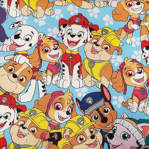 DAVID TEXTILES Paw Patrol Buddies Blue Cotton Fabric by The Yard, Multi, 45 Inches