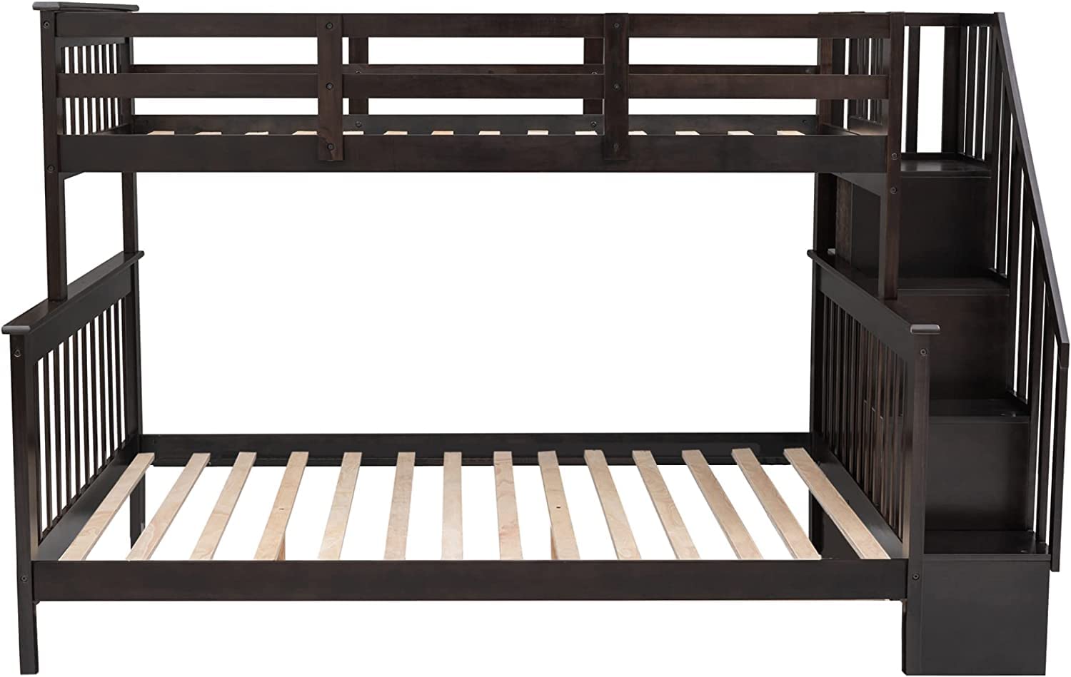 CITYLIGHT Bunk Beds Twin Over Full Size with Stairs, Wooden Bunk Beds with Storage Open Shelves, Stairway Bunk Bed Convertible to 2 Separated Beds,Kids Bunk Beds for Bedroom, Dorm,Espresso