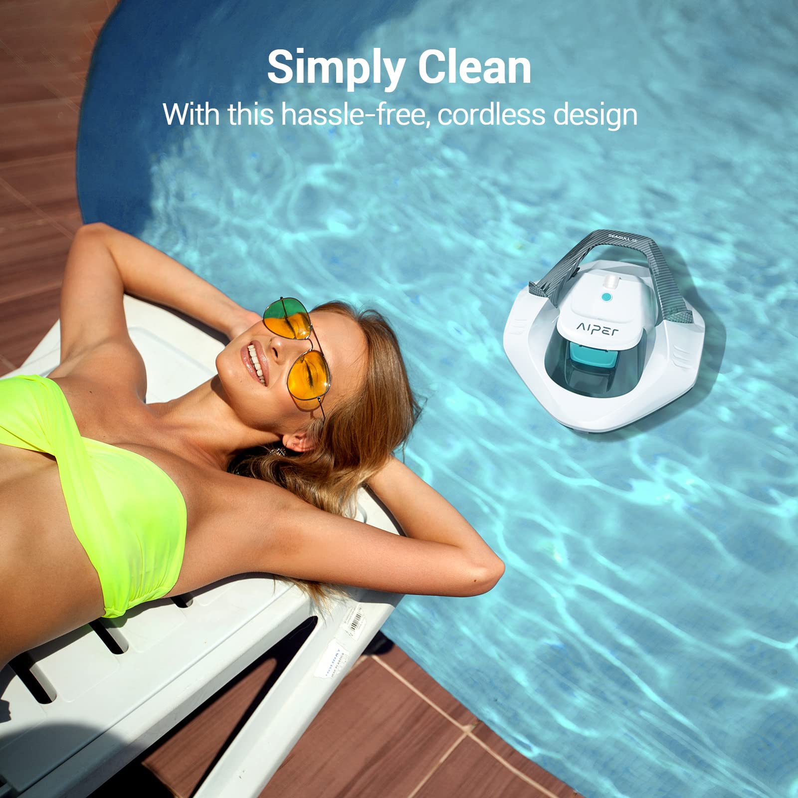 AIPER Seagull SE Cordless Robotic Pool Cleaner, Pool Vacuum Lasts 90 Mins, LED Indicator, Self-Parking, Ideal for Flat Pools up to 30 Feet in Length- White