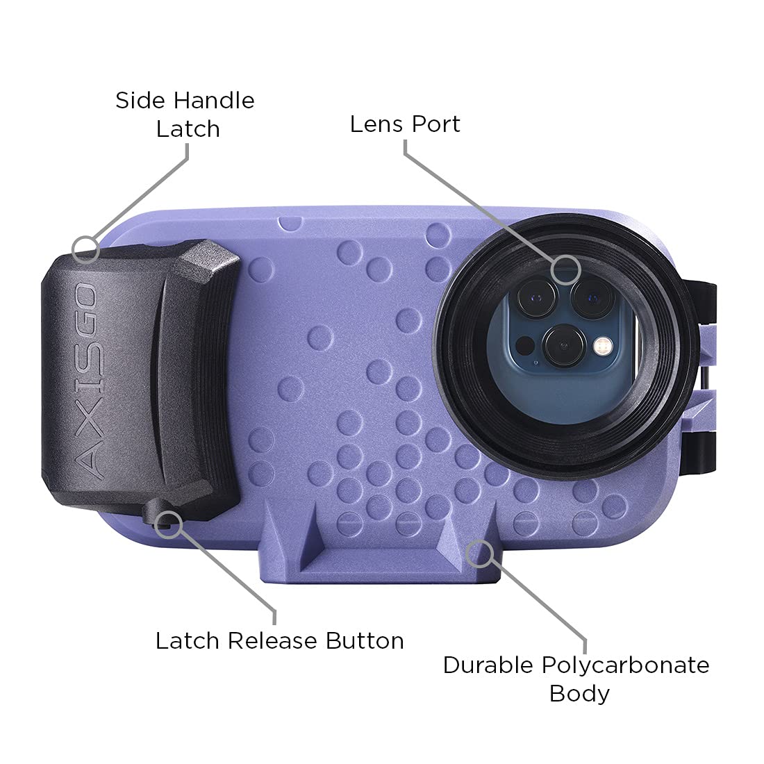 AquaTech AxisGO iPhone 12 Waterproof Phone Housing for Underwater Action Photography Snorkeling Surfing Travel Case - Astral Purple Bundle