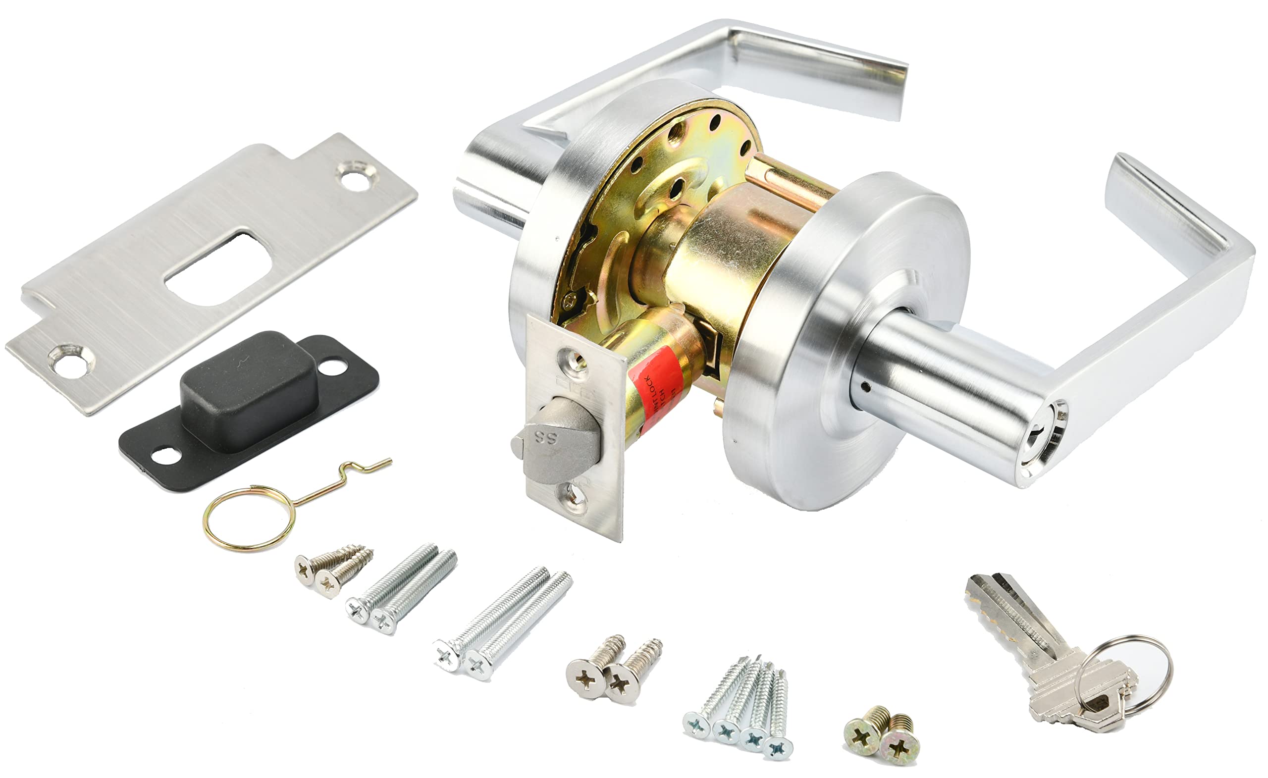 CLG HARDWARE Commercial Lever Door Lock - Heavy-Duty Locking Door Handle, Designer Door Handles, Cylindrical Lever Lock, Non-Handed Grade 2 Industrial Door Handle, 26D Satin Chrome, Classroom Function