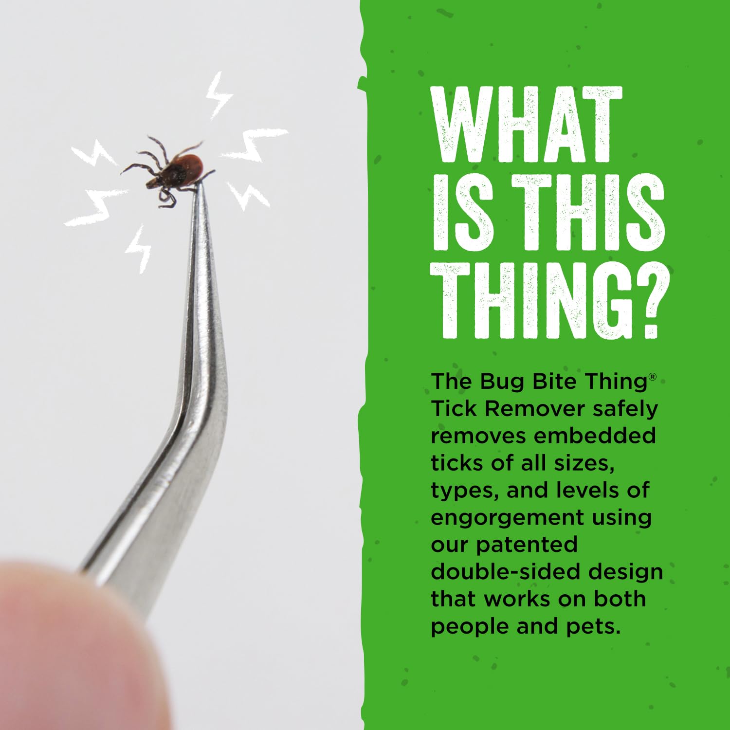 BUG BITE THING Tick Remover Tool for People & Pets, Patented Two Sided Stainless Steel Design with Fine Tipped Tweezers, Formerly Known as TickEase